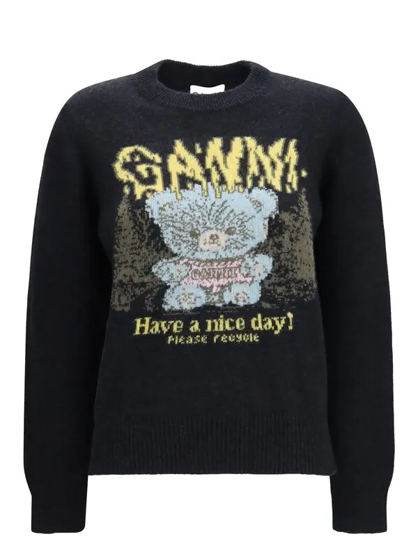 GANNI Wool Sweater Forest Teddy - Black