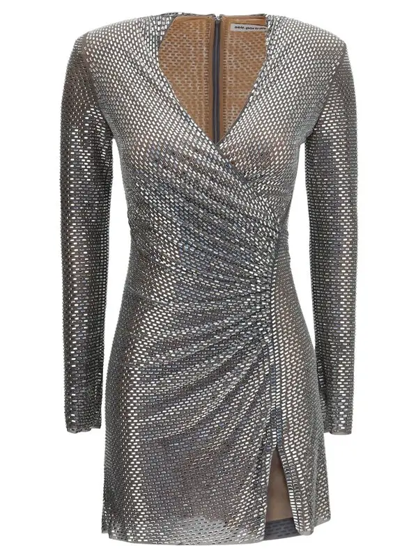 SELF-PORTRAIT Jewel-detail Wrap Dress - Silver