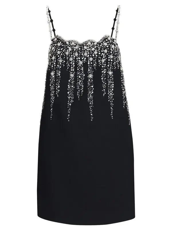 Valentino Garavani Embroidered Crepe Mini Dress With Jewel Details - Black