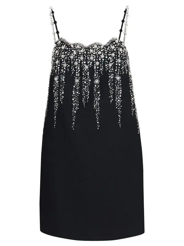 Valentino Garavani Embroidered Crepe Mini Dress With Jewel Details - Black