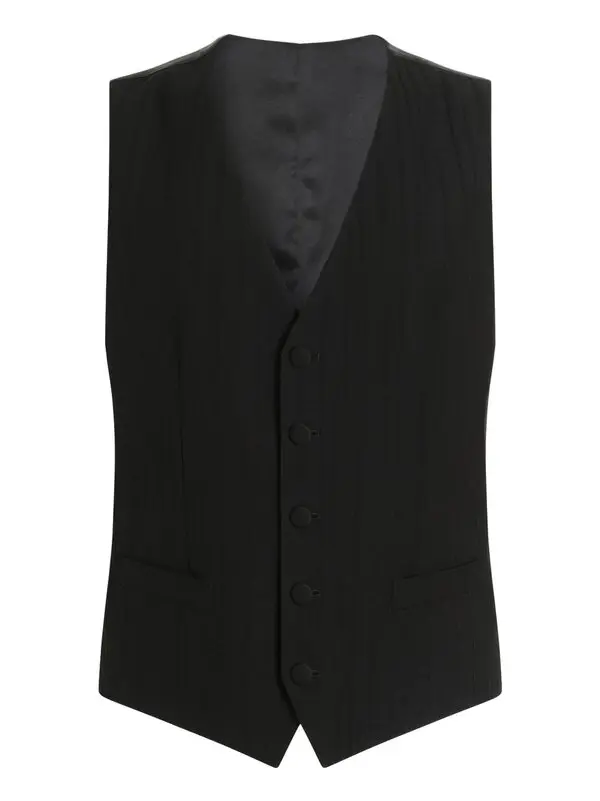 Dolce & Gabbana Single-breasted Striped Wool Jacquard Vest - Black