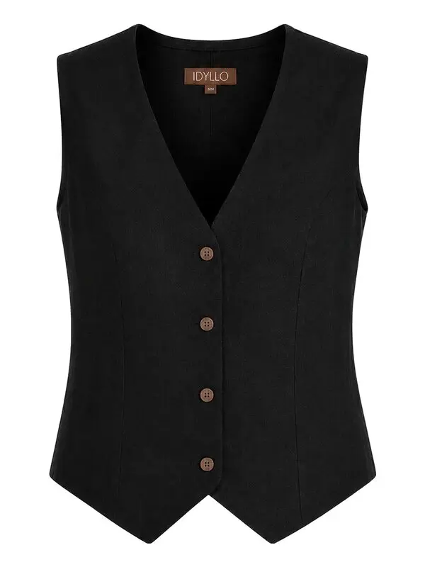 IDYLLO Linen Vest - Black