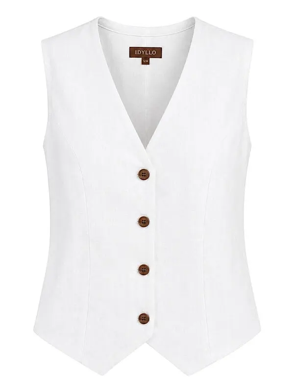 IDYLLO Linen Vest - White