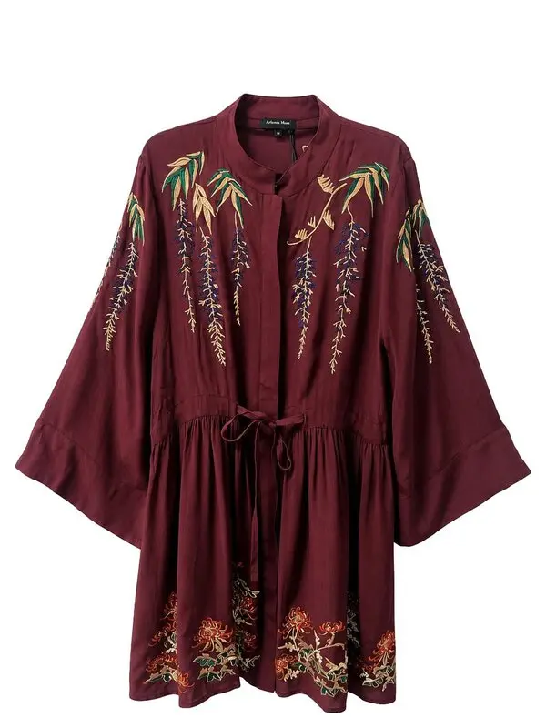 ARTEMIS MUSE Metallic Wisteria Embroidery Crepe Selene Dress - Red