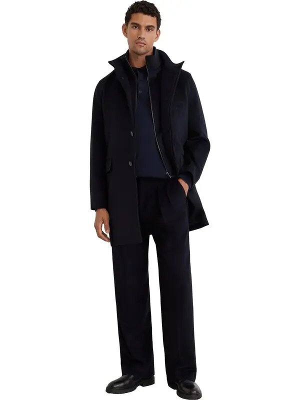 REISS Fossil Wool-blend Gilet-insert Single-breasted Coat - Navy