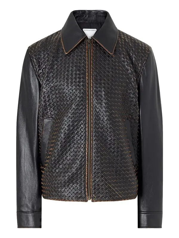 Bottega Veneta Intrecciato Leather Jacket - Black