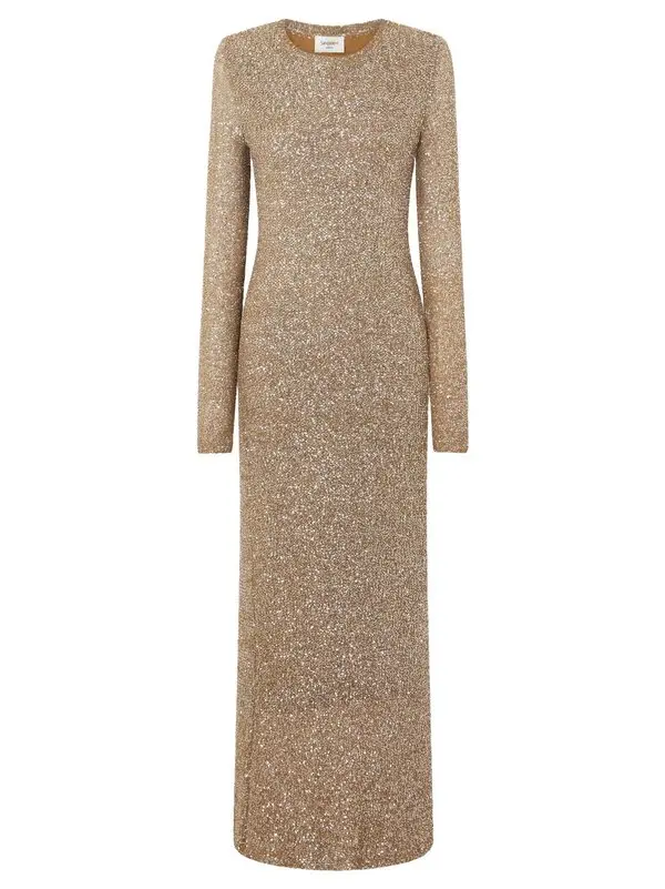 Saint Laurent Sequined Knitted Maxi Dress - Gold