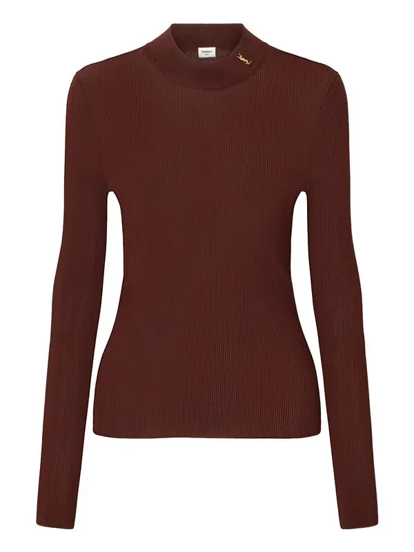 Saint Laurent Cassandre Logo-hardware Silk Knit Top - Brown