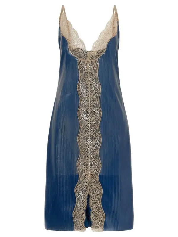 Saint Laurent Ribbed Latex-coated Lace Midi Dress - Blue