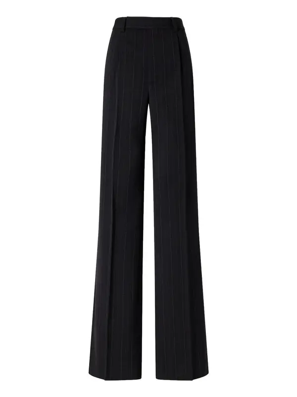 Saint Laurent Striped Wool Wide-leg Pants - Black