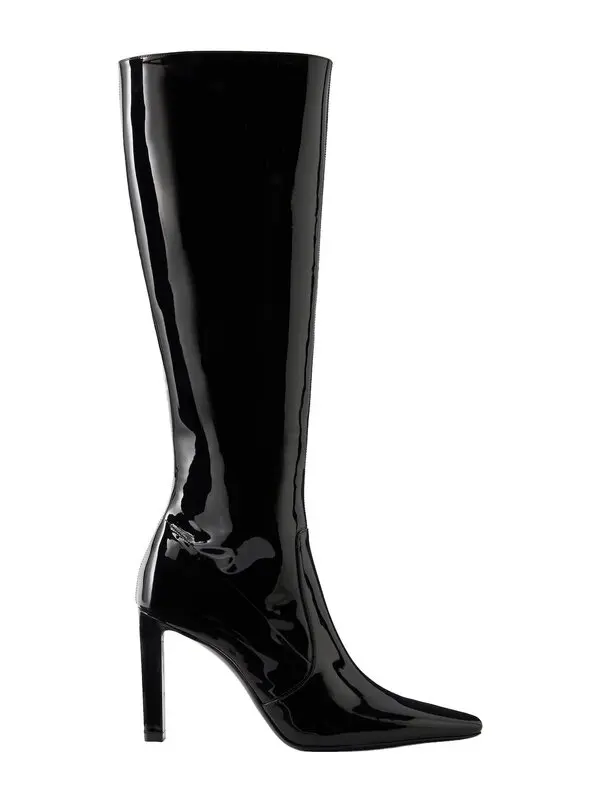 Saint Laurent Françoise 95 Paneled Patent-leather Knee Boots - Black