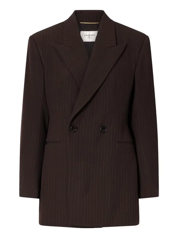 Saint Laurent Striped Wool-blend Blazer - Brown