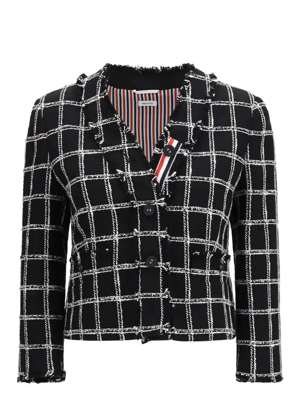 Thom Browne Checked Tweed Cardigan Jacket - Black
