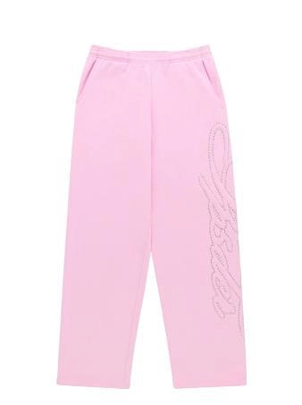 SP5DER Rhinestone Script Wide Leg Sweatpant - Light Pink