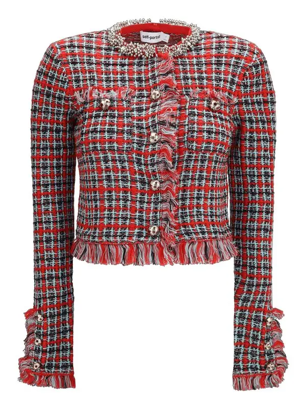 SELF-PORTRAIT Cotton And Wool Blend Bouclé Jacket - Red