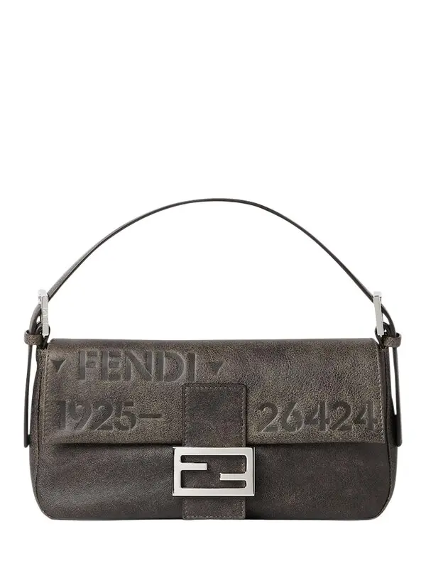 Fendi Baguetteâ® 26424 Leather Stencil Print Bag - Black