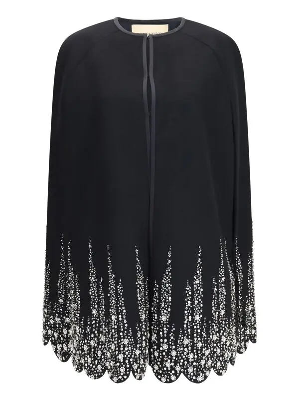 Valentino Garavani Compact Drap Cape With Degradé Rhinestone Embroidery - Black