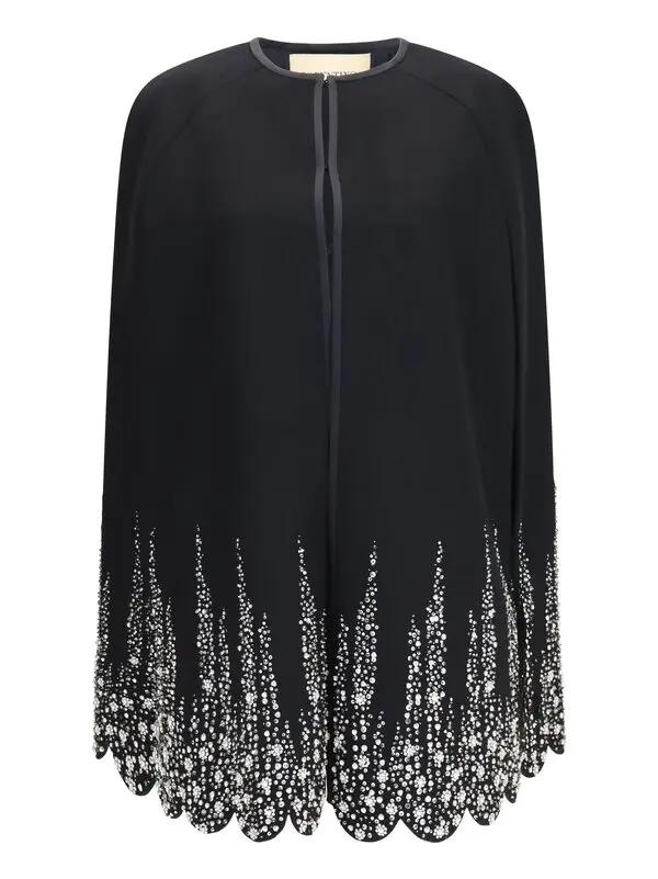 Valentino Garavani Compact Drap Cape With Degradé Rhinestone Embroidery - Black