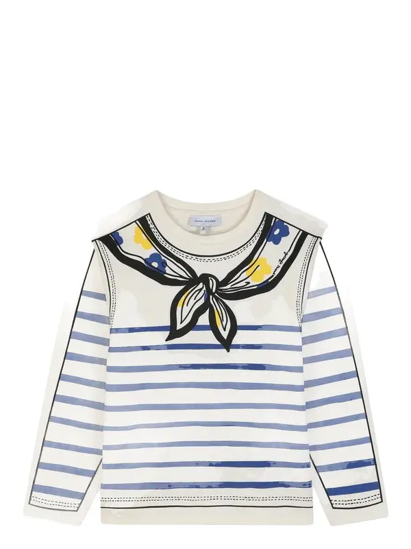Marc Jacobs The Trompe L'oeil Striped Long Sleeve T-shirt In Size - Ivory Multi