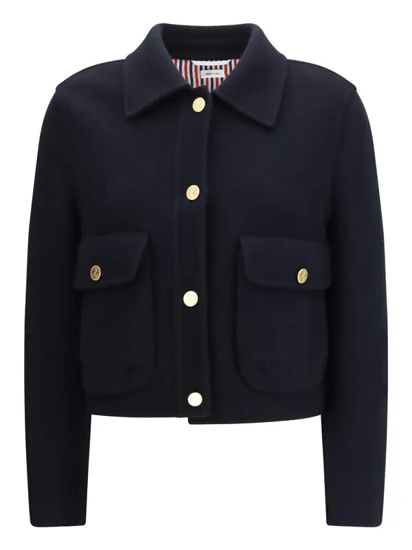 Thom Browne Cropped Virgin Wool Jacket - Blue