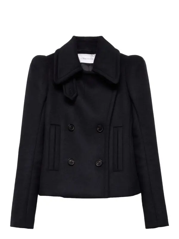 7 For All Mankind Double-breasted Wool Coat With Structured Shoulders - Black