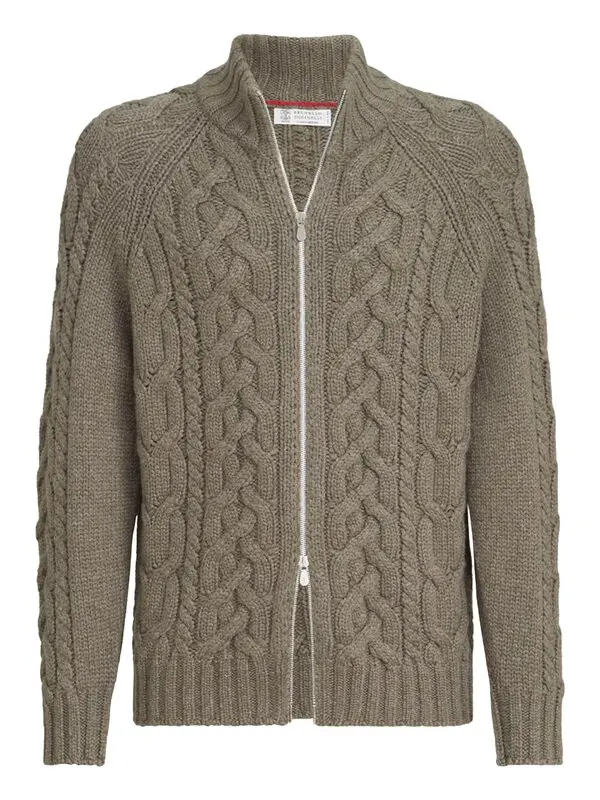Brunello Cucinelli Cashmere Cable-knit Zip-up Cardigan - Green