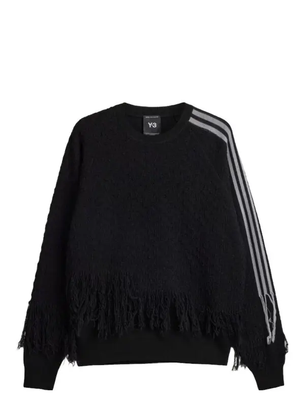 Y3 Knitted 3-stripes Fringed Jumper - Black