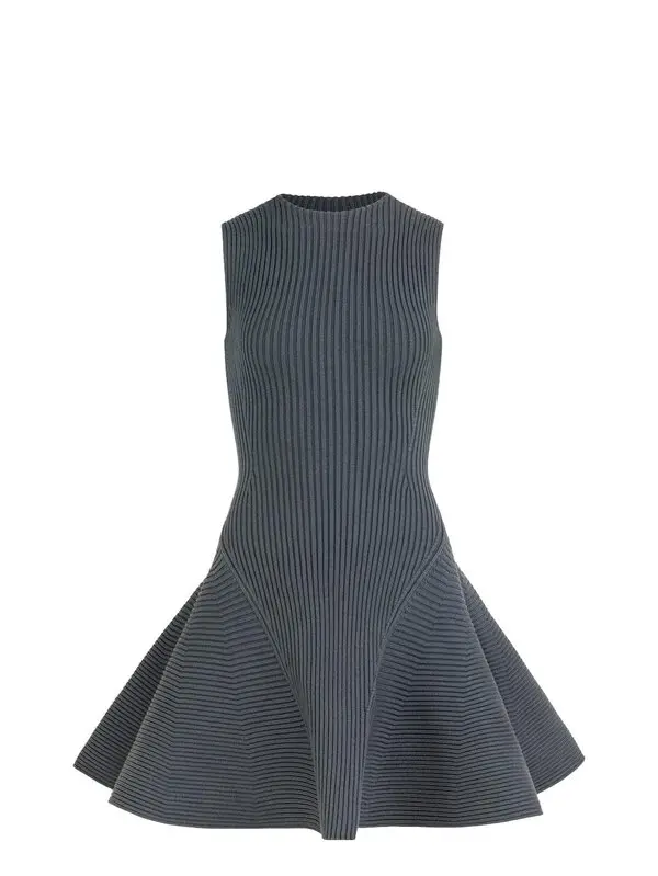 Alaïa Ribbed Skater Dress - Blue-gray