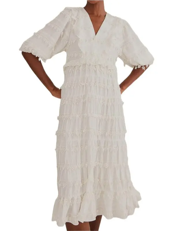 Farm Rio Ruffles Trim Dress - Off White