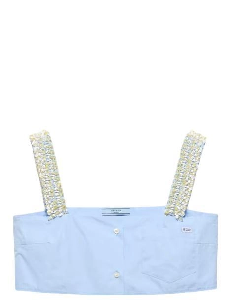 Prada Embroidered Poplin Crop Top - Sky-blue