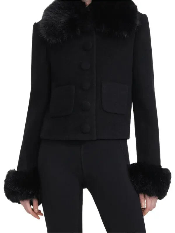 SELF-PORTRAIT Jacket With Fur Cuffs - Black