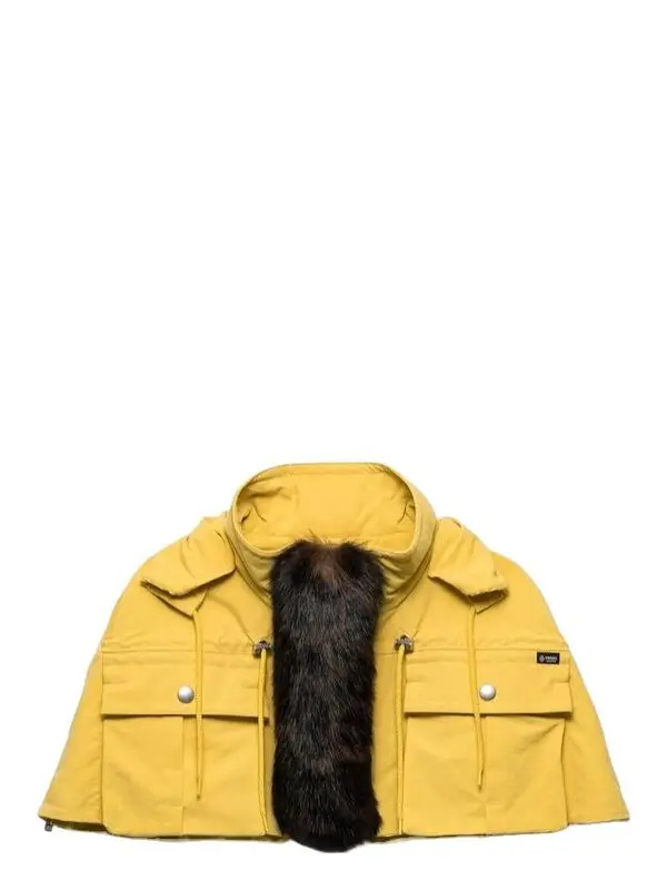 Prada Technical Fabric Capelet With Shearling Trim - Yellow