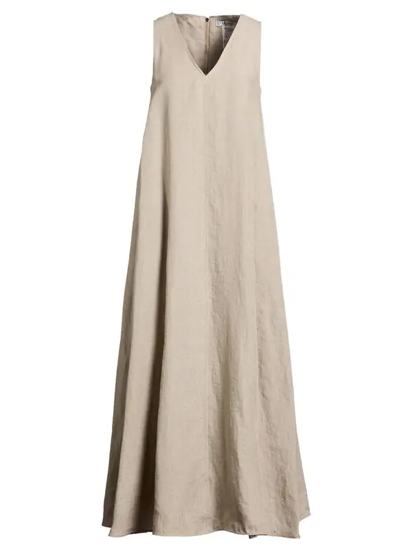 Max Mara Solid Color Linen Sleeveless Dress - Grey