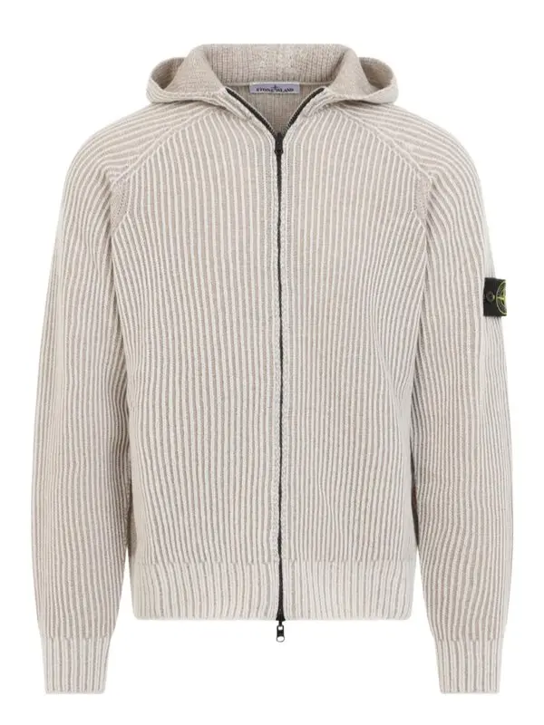 Stone Island Logo Patch Hooded Cardigan - Ivory
