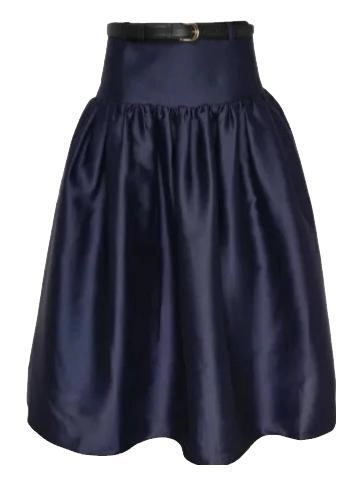 SELF-PORTRAIT Belted Taffeta Skirt - Navy