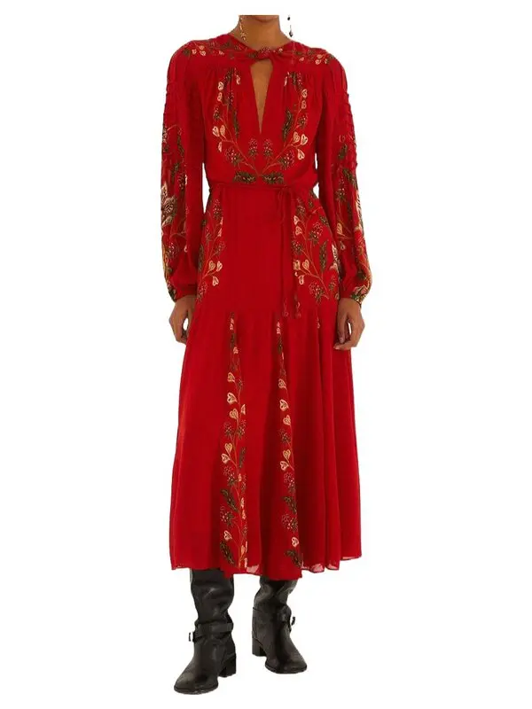 Farm Rio Floral-embroidered Maxi Dress - Red