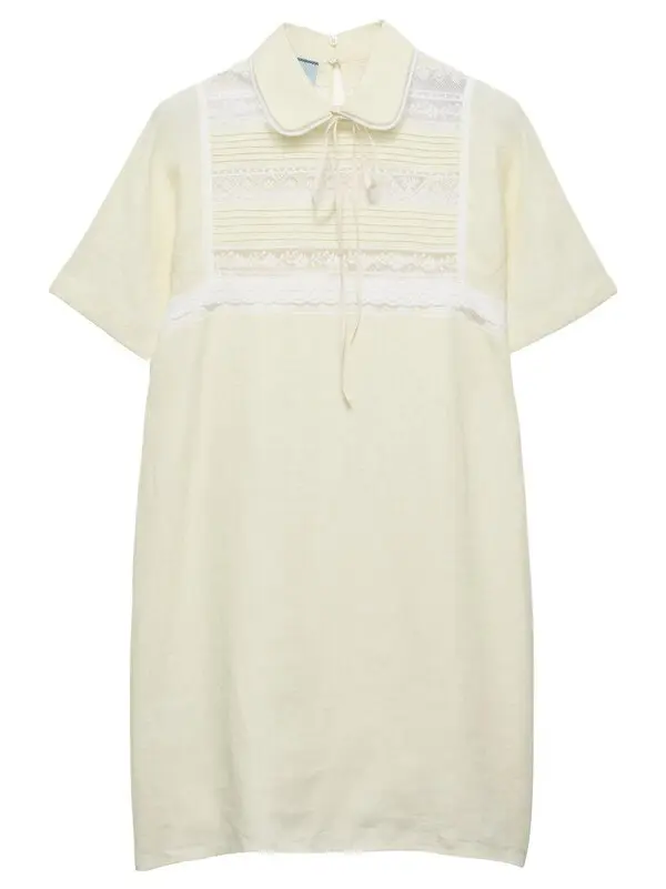 Prada Embroidered Linen Mini-dress - Vanilla