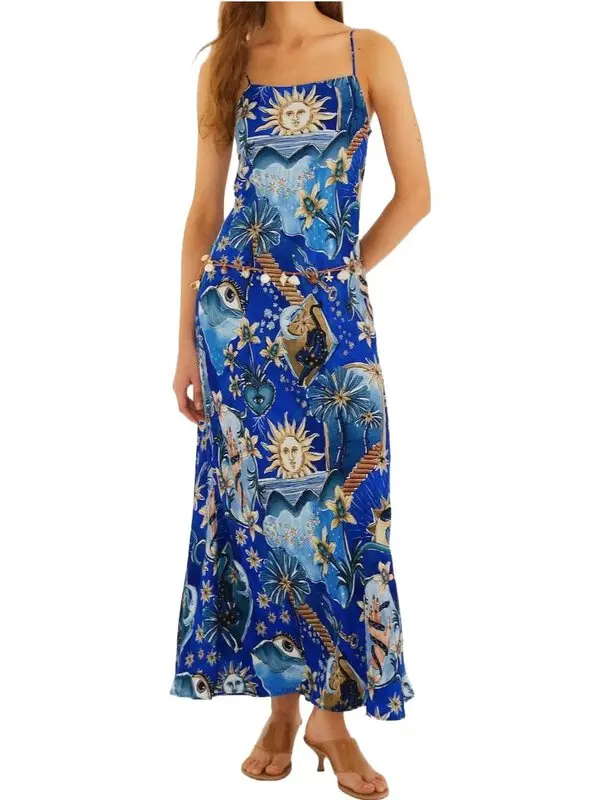 Farm Rio Sun Print Slip Maxi Dress - Blue