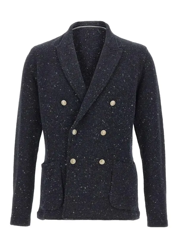 Eleventy Double-breasted Knit Blazer - Black