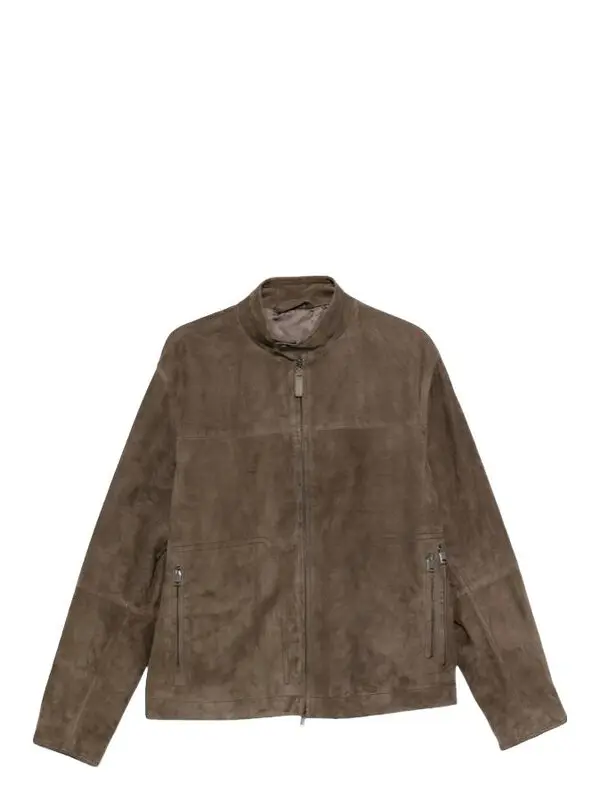 Brioni Suede High-neck Jacket - Brown