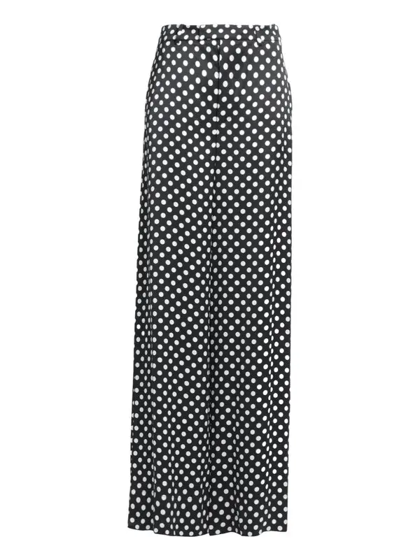 Saint Laurent Satin Polka Dot High Waist Wide Leg Pants - Black