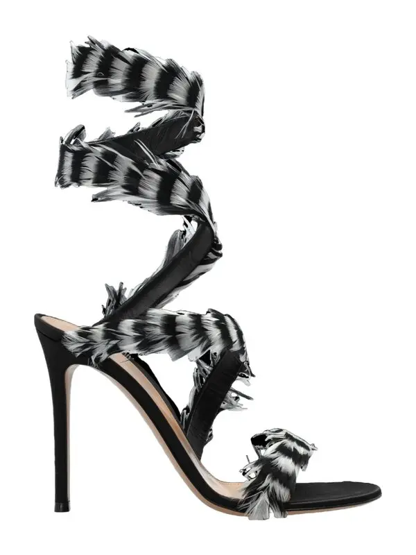 GIANVITO ROSSI Opera Feather-trim Heeled Sandals - Black
