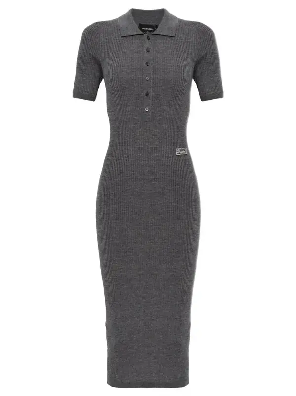 Dsquared2 Ribbed Knit Polo Dress - Grey