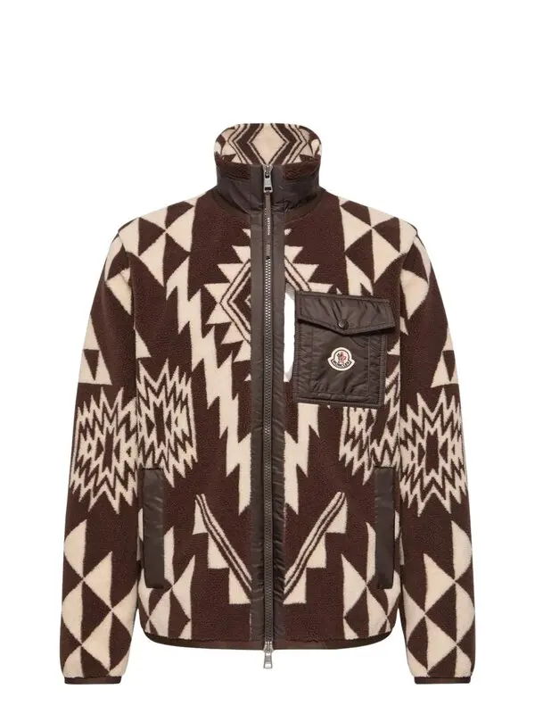 Moncler Geometric Teddy Zip-up Hoodie - Brown