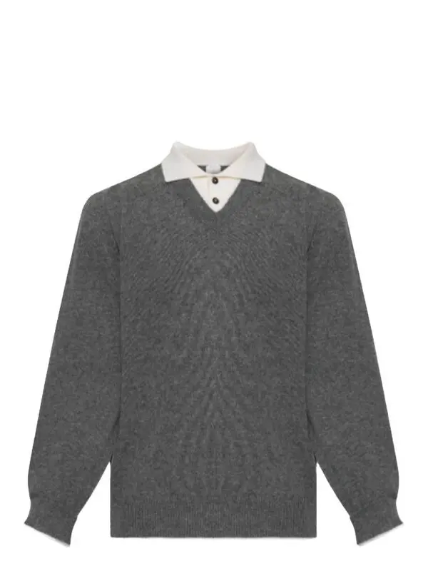 Eleventy Panelled Ribbed Knit Top - Grey