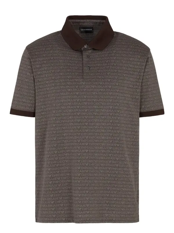 Emporio Armani Allover Subtle Pattern Shortsleeve Polo Shirt - Black