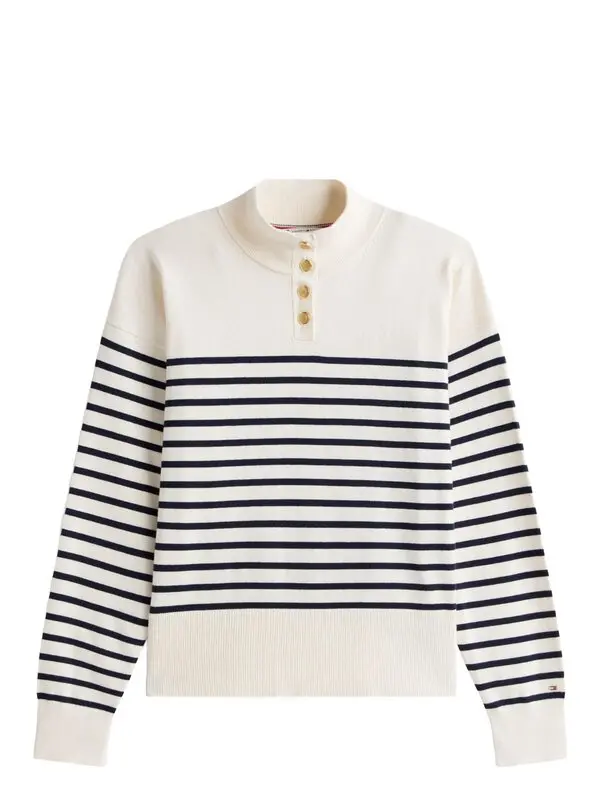 Tommy Hilfiger Horizontal Stripe Mock Neck Knit Sweater - No