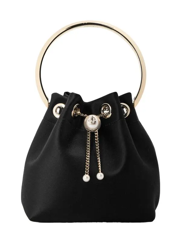 JIMMY CHOO Satin Drawstring Bucket Bag - Black