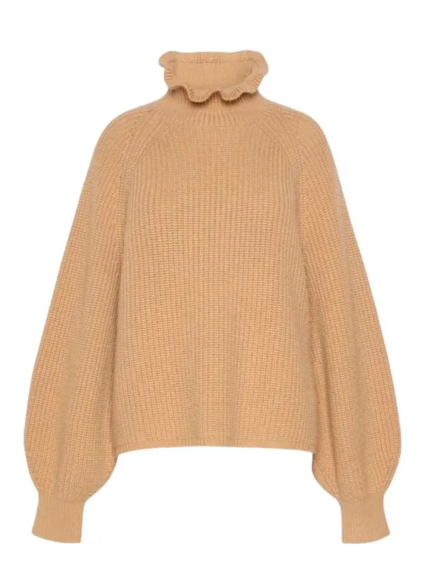 Max Mara Ruffled Turtleneck Knitted Sweater - Camel