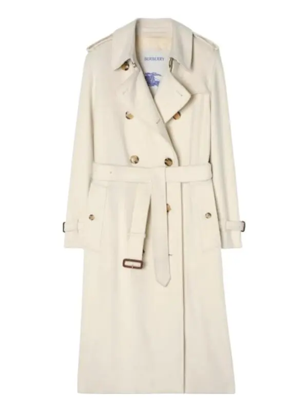 Burberry Double Breasted Belted Long Kensington Trench Coat - Ivory